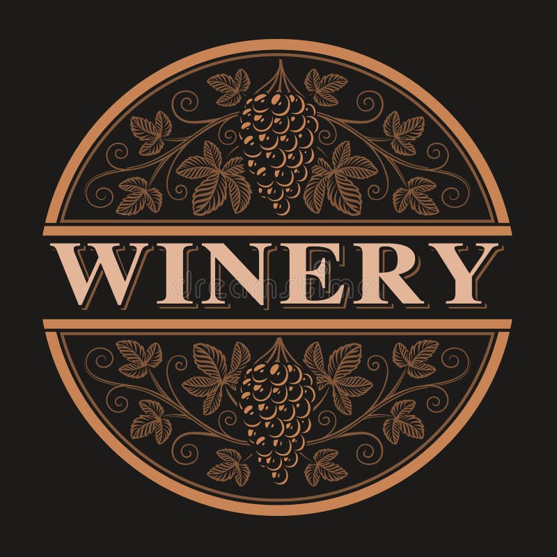 Vintage Round Wine Label with Grape Leafs Stock Vector - Illustration ...