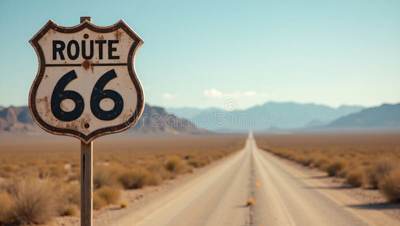 Vintage Route 66 Road Sign in Desert Landscape Stock Illustration ...