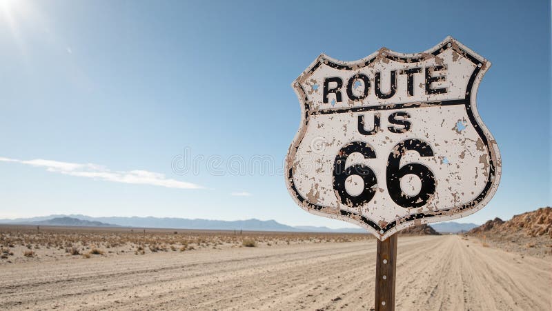 Vintage Route 66 Sign in Desert Landscape Stock Illustration ...