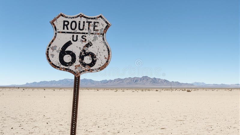 Vintage Route 66 Sign in Desert Landscape Stock Illustration ...