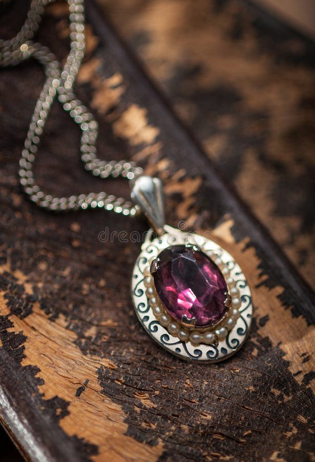 Vintage Ruby Pendant With Chains Stock Image - Image of decoration ...
