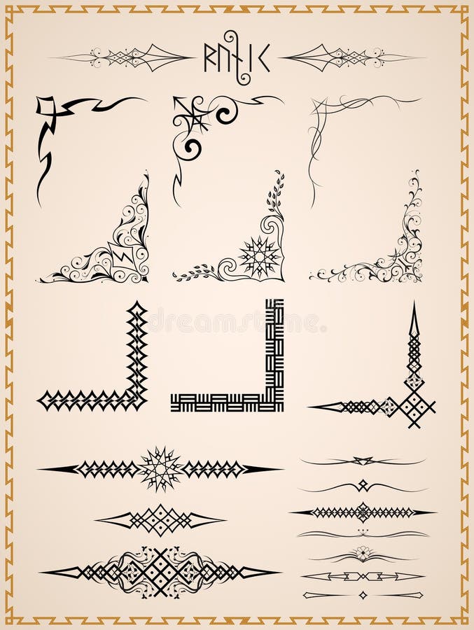 Vintage Rune Ornament and Corners. Stock Vector - Illustration of ...