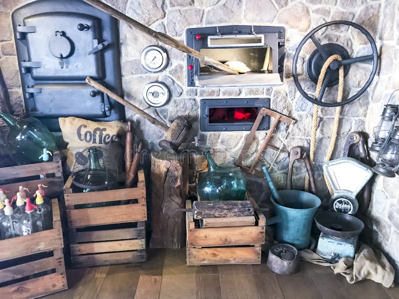 Vintage Rural Interior in Modern Cafe. Photo Stock Photo - Image of ...