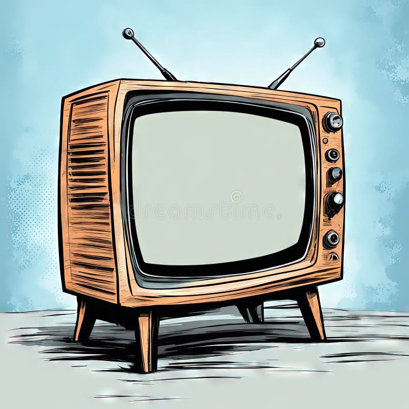 Vintage Rustic Background with an Old Cartoon TV in the Style of a ...