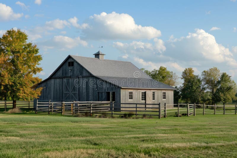 Vintage Rustic Barn in Grassy Field Stock Illustration - Illustration ...