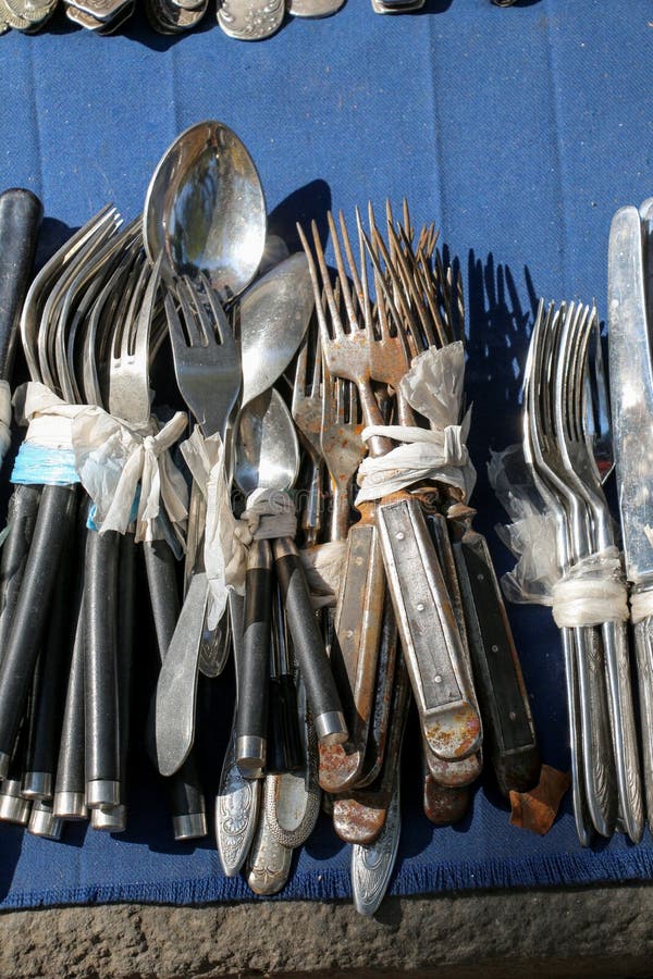 Vintage Rustic Cutlery in Old Bazaar Place Stock Photo - Image of ...