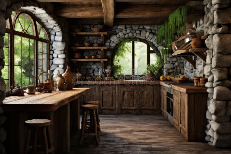 Vintage Rustic Kitchen. Generate Ai Stock Illustration - Illustration ...