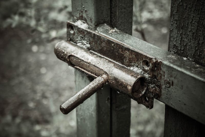 Vintage Rustic Lock after Rain, Opened Wet Gate. Stock Image - Image of ...