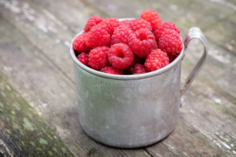 Vintage Rustic Mug Full of Raspberry Berries. Stock Photo - Image of ...