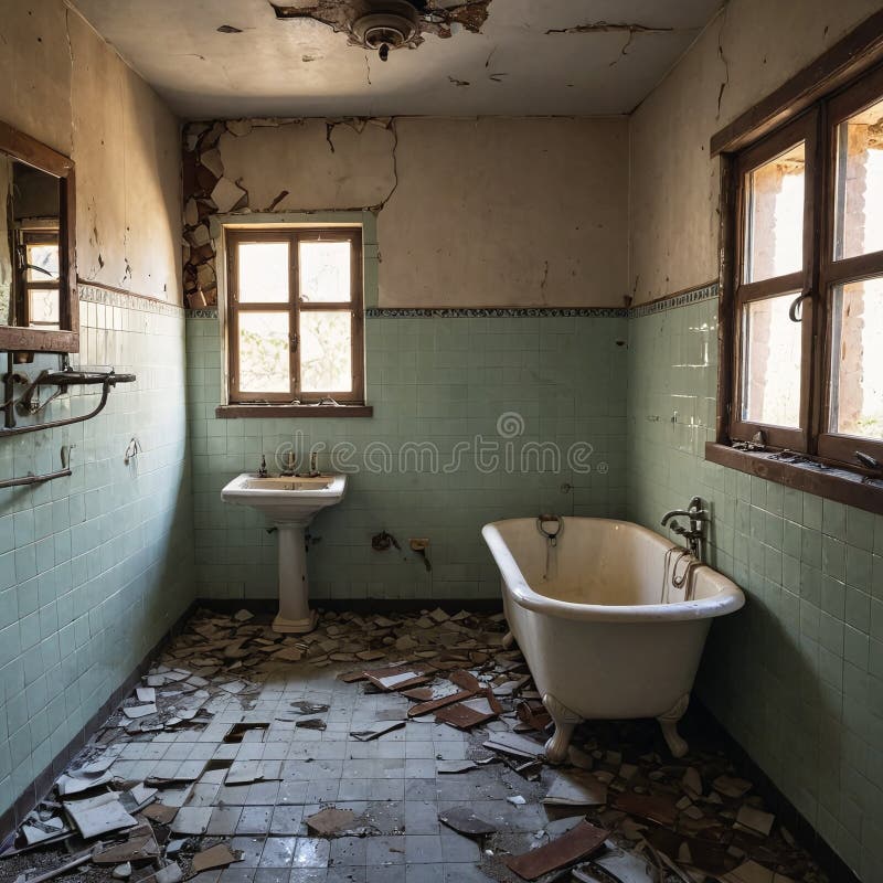 Vintage Rustic Tiles Abandoned Bathroom in Decay Stock Illustration ...