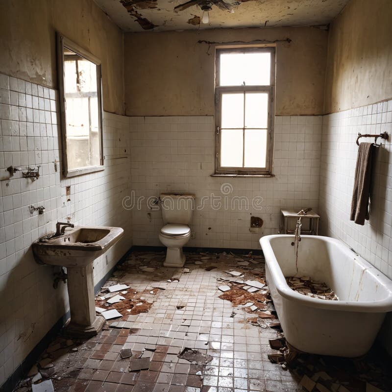 Vintage Rustic Tiles Abandoned Bathroom in Decay Stock Illustration ...