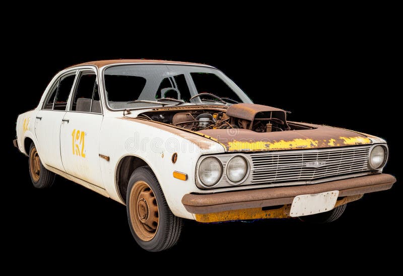 Vintage Rusty Car with Exposed Engine on Transparent Background Stock ...