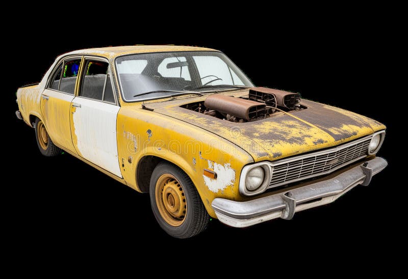 Vintage Rusty Car with Powerful Engine on Transparent Background Stock ...