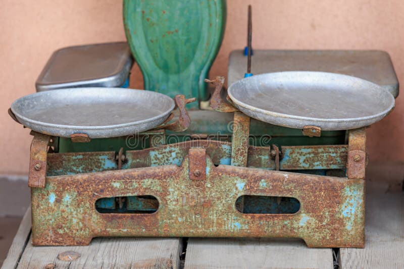 Vintage Rusty Double Pan Balance Scale with Iron Base Stock Image ...