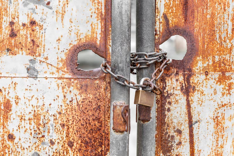 Vintage Rusty Gate with Locked Master Key and Chain Stock Image - Image ...