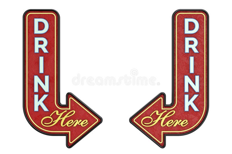 Vintage Rusty Metal Drink Here Arrow Sign. 3d Rendering Stock ...