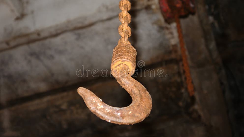 Vintage Rusty Metal Hook on Iron Chain Links Stock Photo - Image of ...