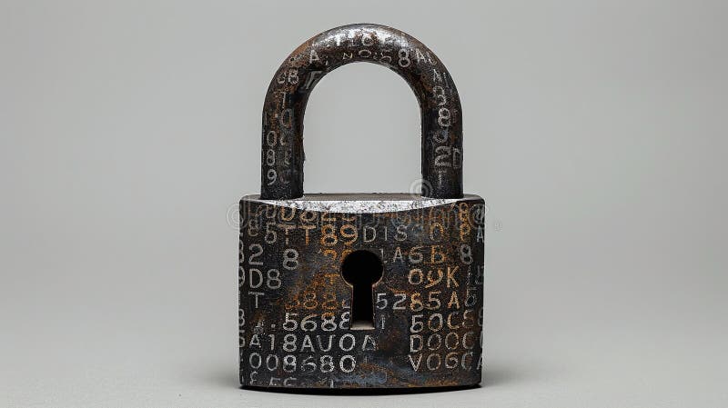 Vintage Rusty Metal Padlock with Number Codes on Gray Background Stock ...