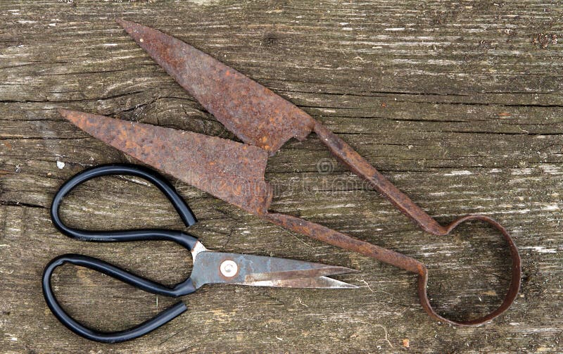 Vintage rusty scissors stock image. Image of sharp, wooden - 159410147