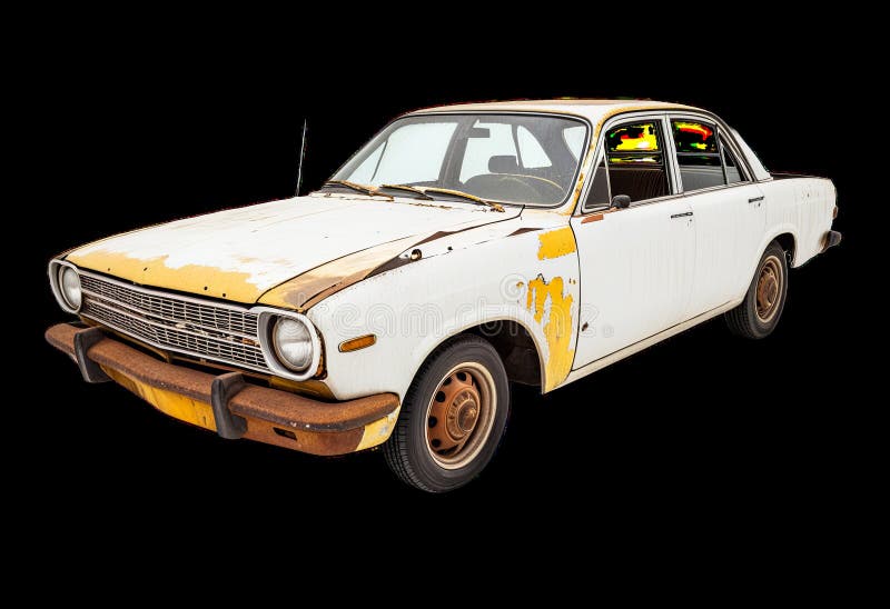 Vintage Rusty White Sedan on Transparent Background Stock Photo ...