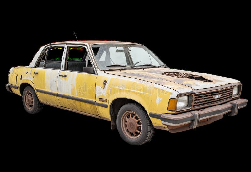 Vintage Rusty Yellow Taxi Cab on Transparent Background Stock Image ...