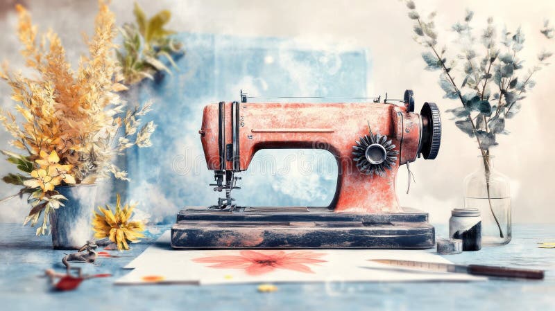 Vintage 1930s Sewing Machine in Cozy Setting with Soft Lighting and ...