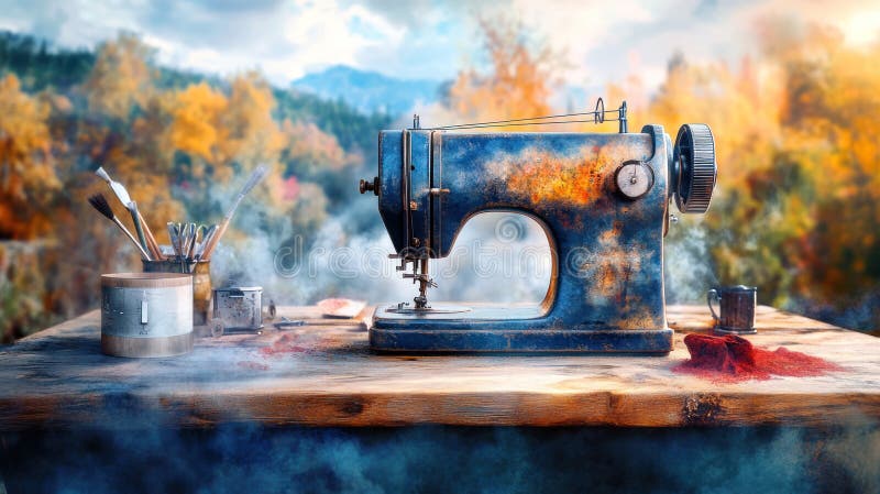 Vintage 1930s Sewing Machine in Cozy Setting with Soft Lighting and ...