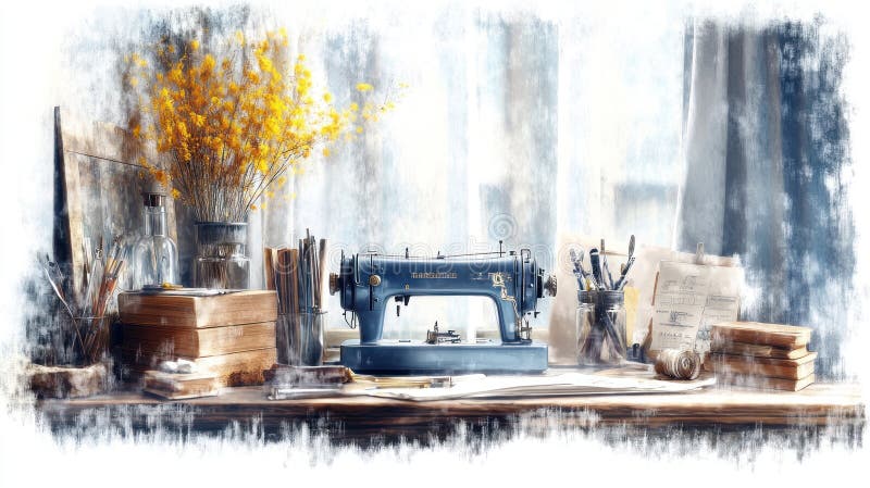 Vintage 1930s Sewing Machine in Cozy Setting with Soft Lighting and ...