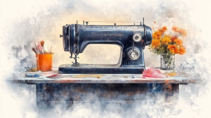 Vintage 1930s Sewing Machine in Cozy Setting with Soft Lighting and ...