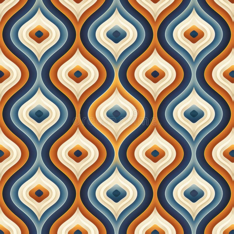 Vintage S-Shaped Pattern in Blue, Orange, and White Stock Illustration ...