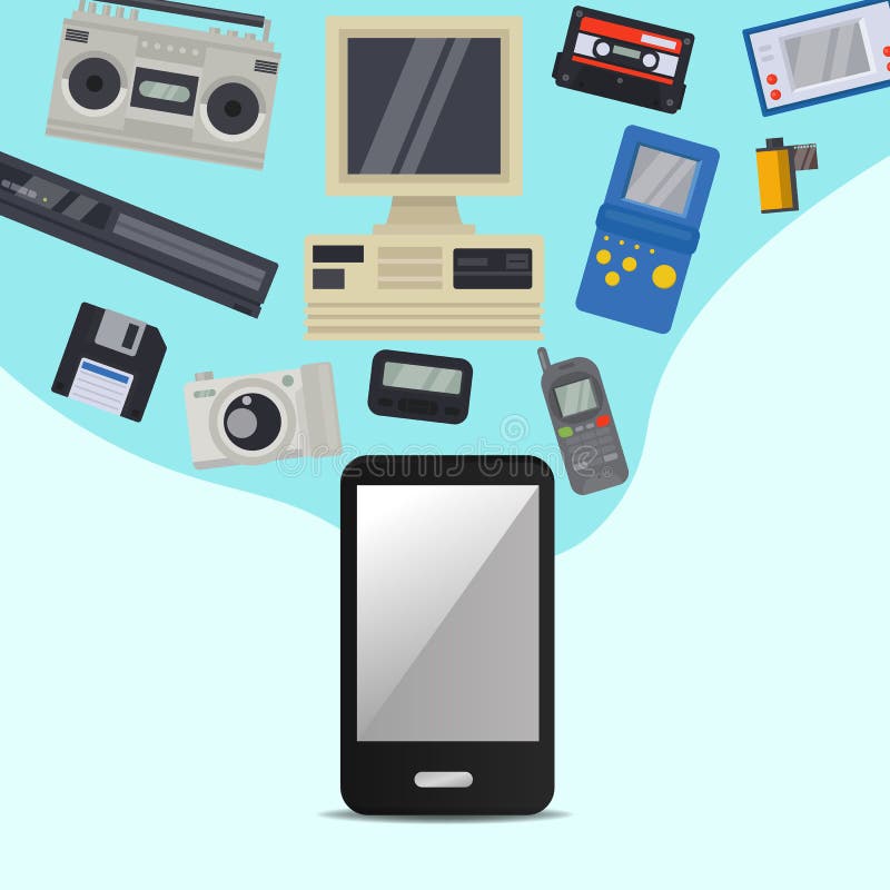 Vintage 90s Technology Multimedia and Communication Vector Illustration ...