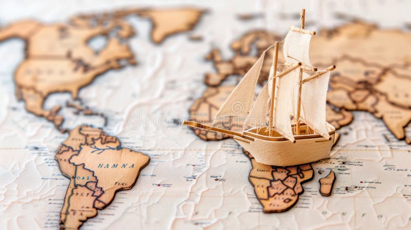 Vintage Sailboat on World Map - Exploration and Adventure Concept ...