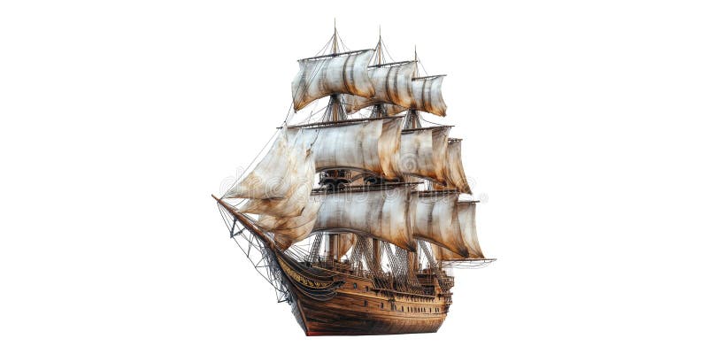 Vintage Sailing Ship with Full Sails Isolated on Transparent Background ...