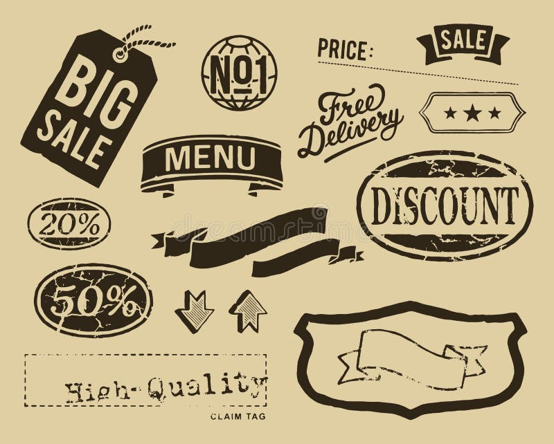 Vintage Sale Graphic Elements Set Stock Vector - Illustration of icon ...