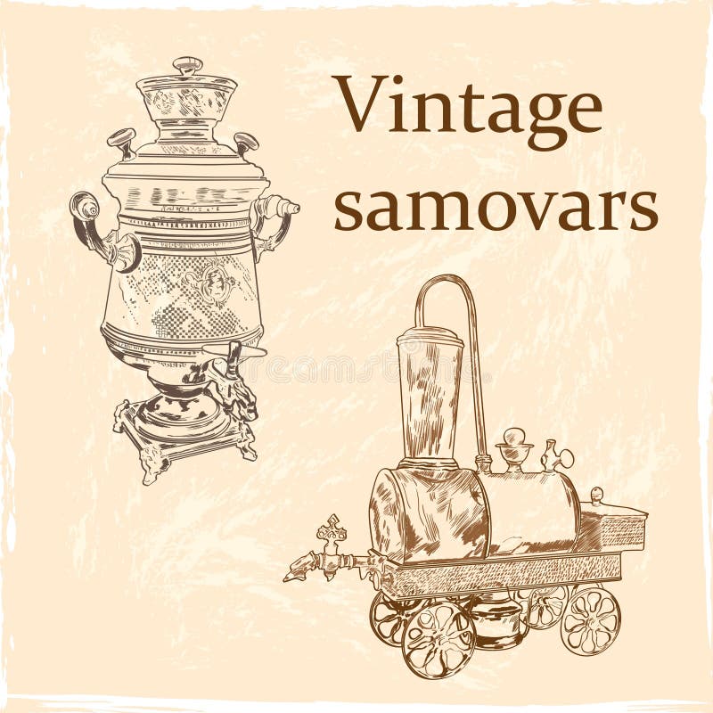 Vintage Samovars are Drawn in Graphic Style. Stock Illustration ...