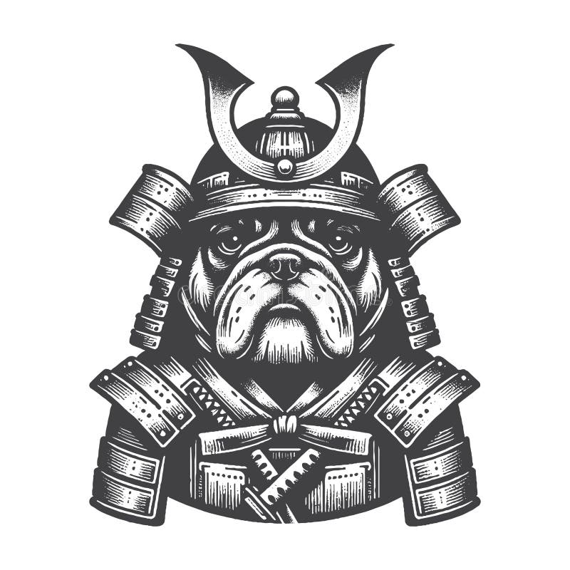 Vintage Samurai Bulldog Warrior Engraved Illustration. Stock Vector ...