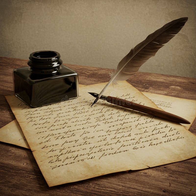 A Vintage Scene with a Quill Pen Resting on Handwritten Parchment ...
