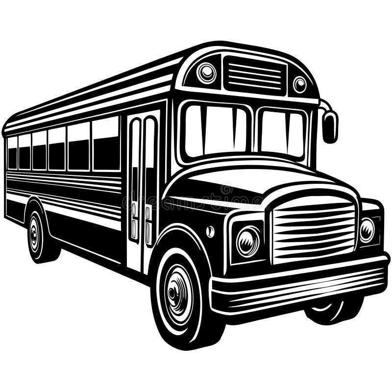 Vintage School Bus Drawing in Monochrome Retro Design Stock Vector ...