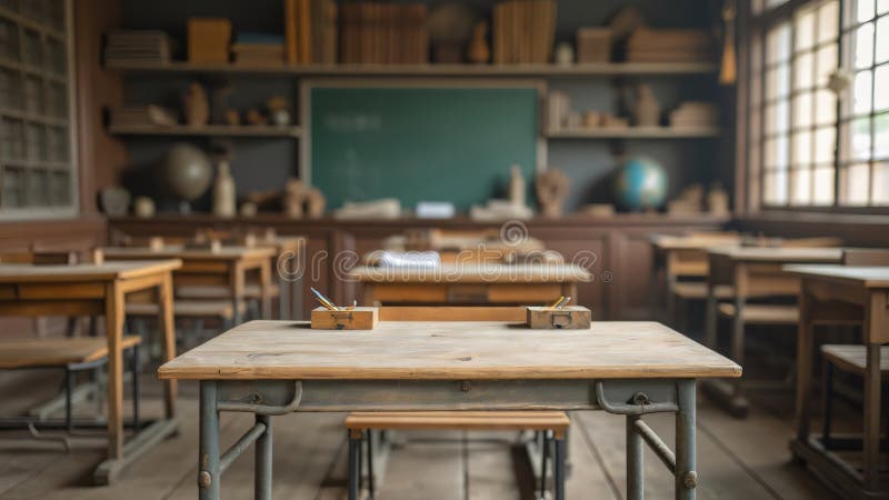 Vintage School Classroom Desks and Chalkboard Good Resolution Stock ...