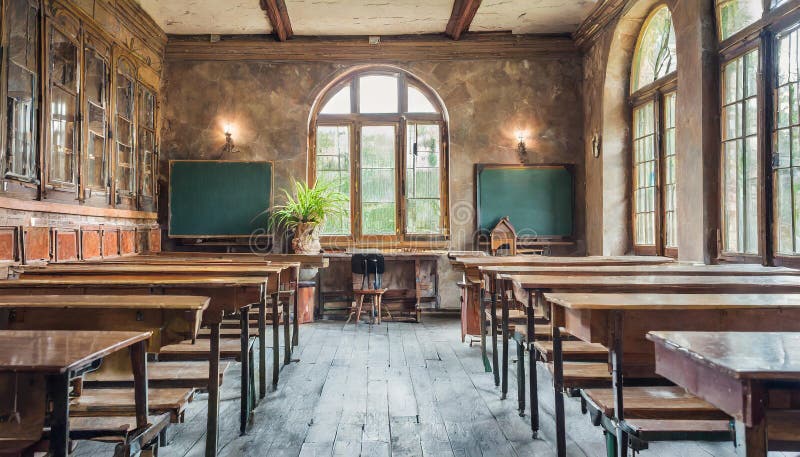 Vintage school interior stock illustration. Illustration of study ...