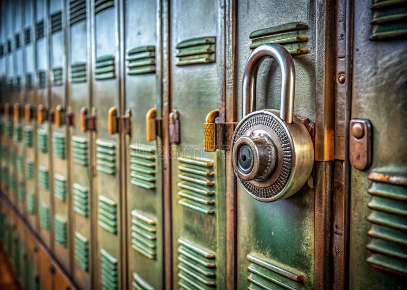 A Vintage School Locker with a Combination Lock Stock Illustration ...