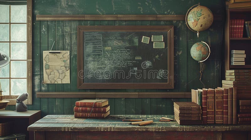 Vintage Study Room Interior Design Antique Books Globetrotter Map ...