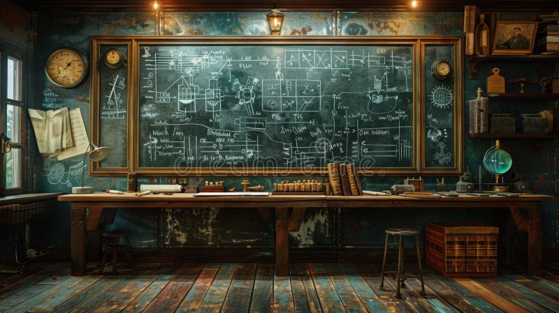 Vintage Science Laboratory with Chalkboard - Generative Ai Stock ...