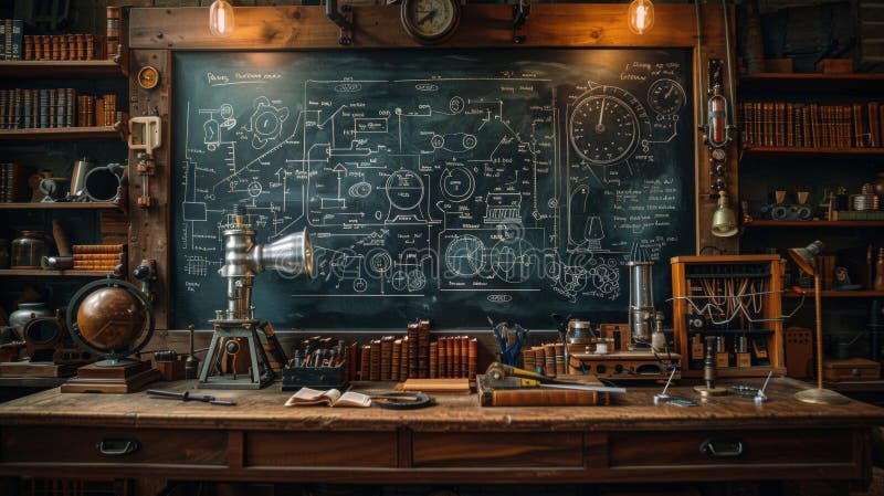 Vintage Scientist Laboratory with Chalkboard - Generative Ai Stock ...