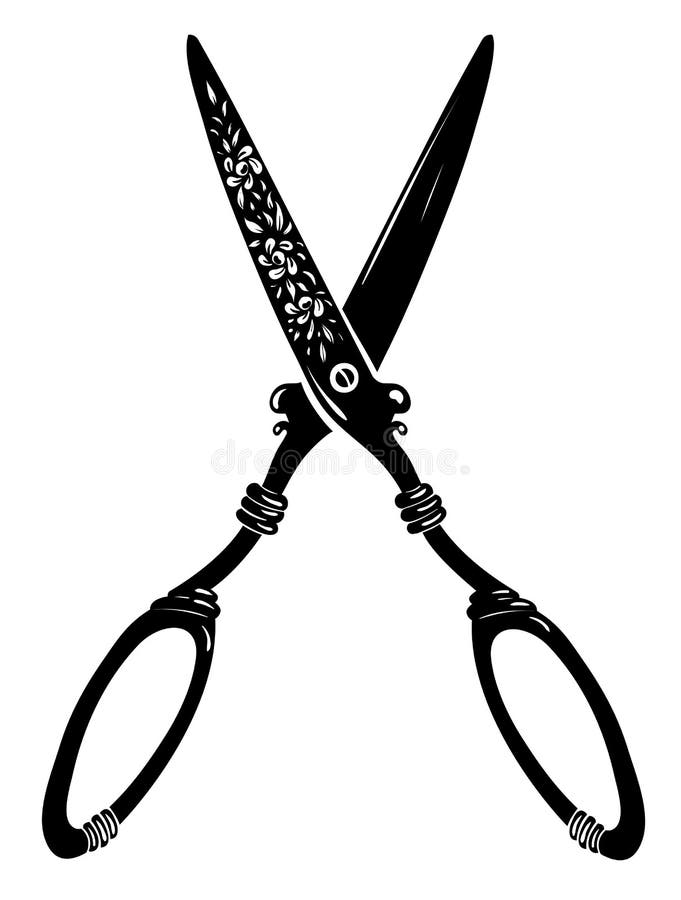 Vintage Decorated Scissors Black Ink Illustration Stock Vector ...