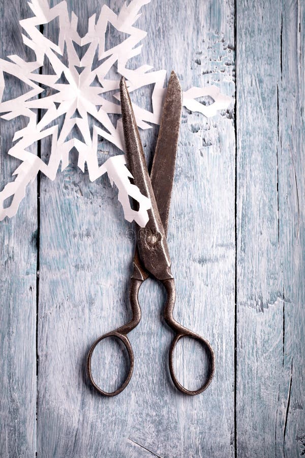 Vintage Scissors and Handmade Paper Snowflake Stock Image - Image of ...