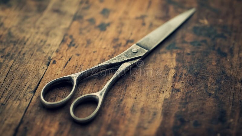Vintage Scissors on Wood.Timeless Tools Stock Illustration ...