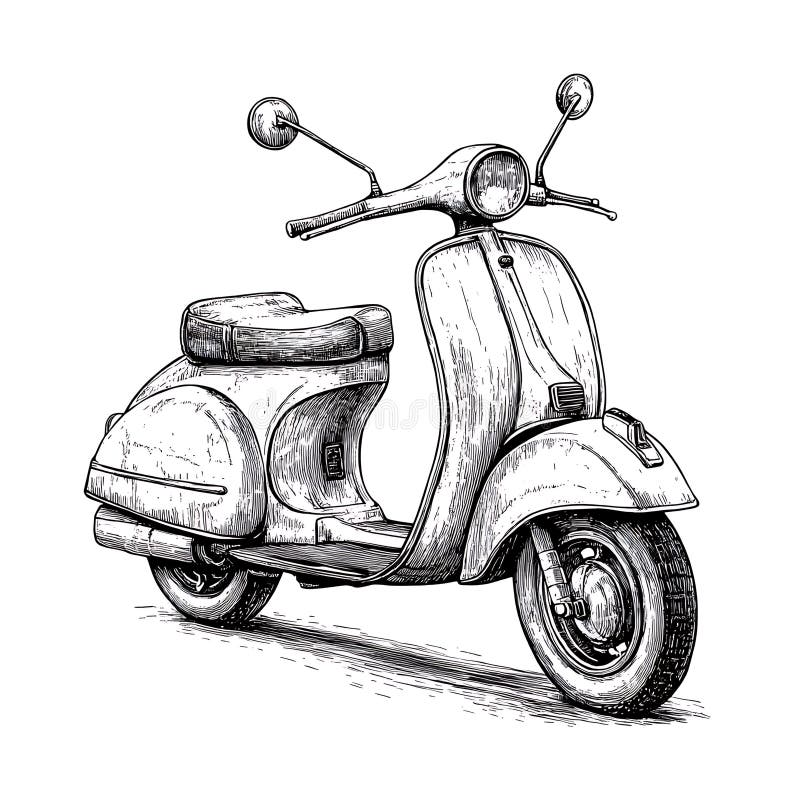 Vintage Scooter Sketch, Side View Ink Sketch Stock Illustration ...