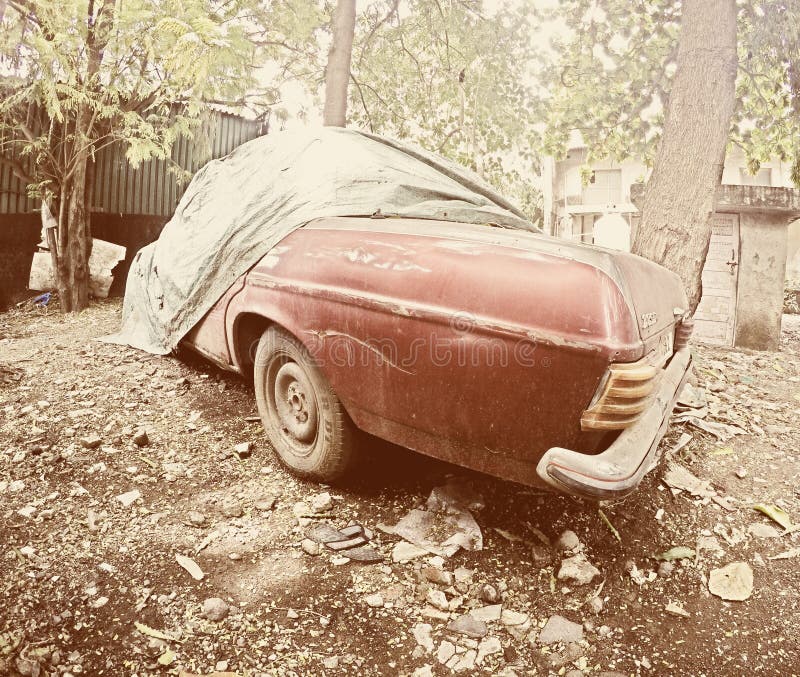 Vintage of Scrap Car in a Backyard Editorial Photo - Image of ...
