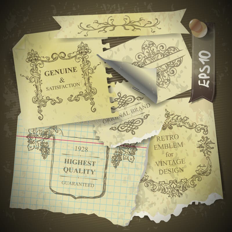 Vintage Scrapbook with Old Style Paper Design Elements Stock Vector ...